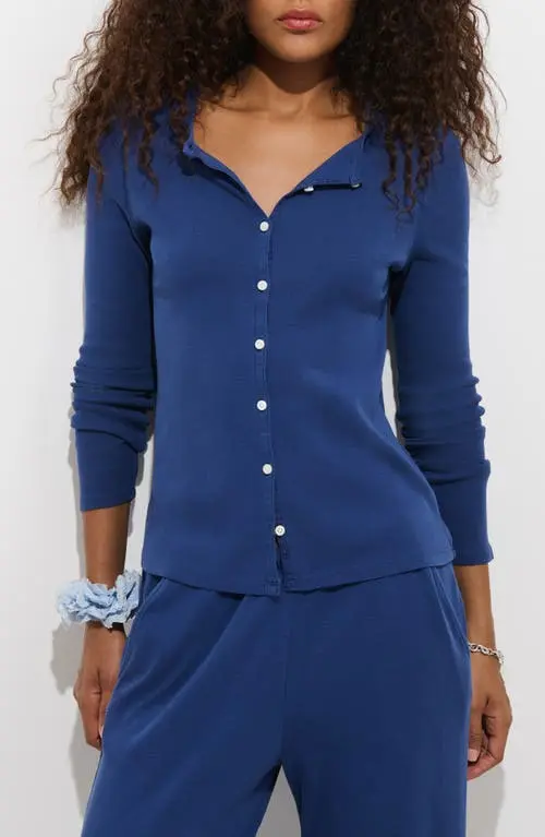 ALEX MILL Frankie Cotton Rib Cardigan - The Blues