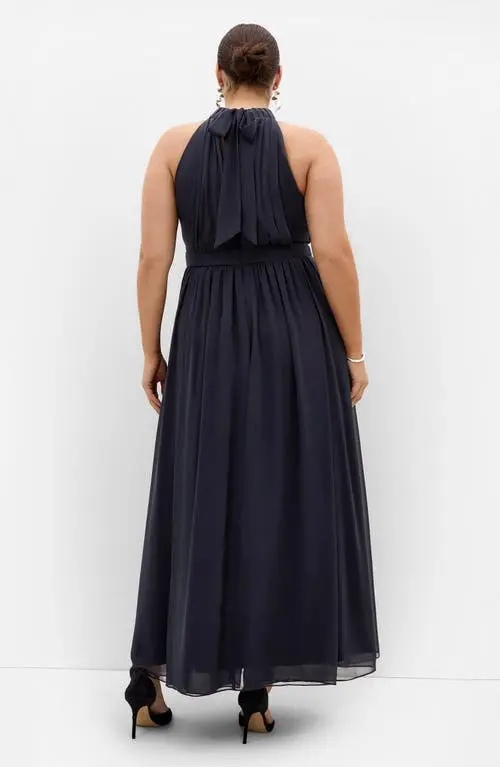 City Chic Lucy Pleated Halter Neck Maxi Dress - Navy