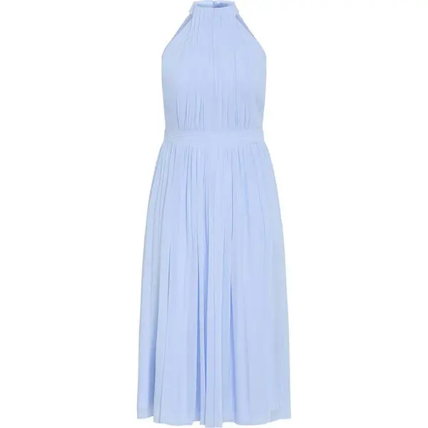City Chic Lucy Pleated Halter Neck Maxi Dress - Sky Blue