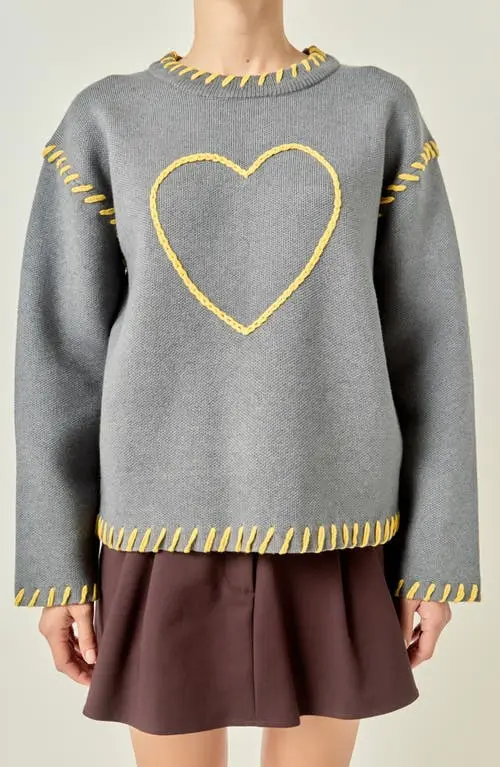 English Factory Heart Whipstitch Sweater