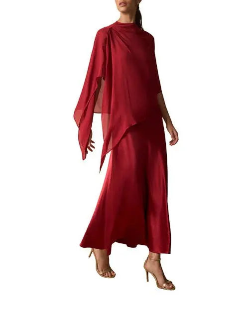Mint Velvet Satin Cape Detail Maxi Dress - Red