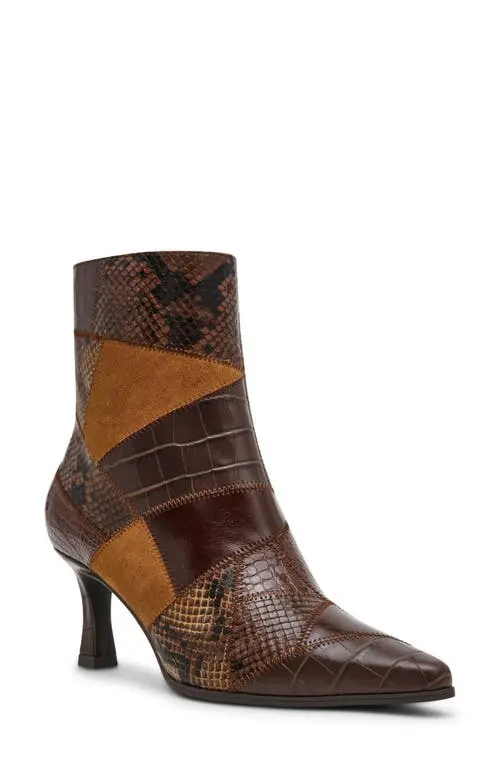 Anne Klein Cosia Pointed Toe Faux Leather Bootie - Brown Patchwork