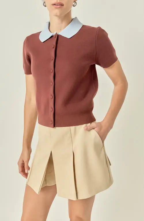 English Factory Contrast Collar Knit Cardigan