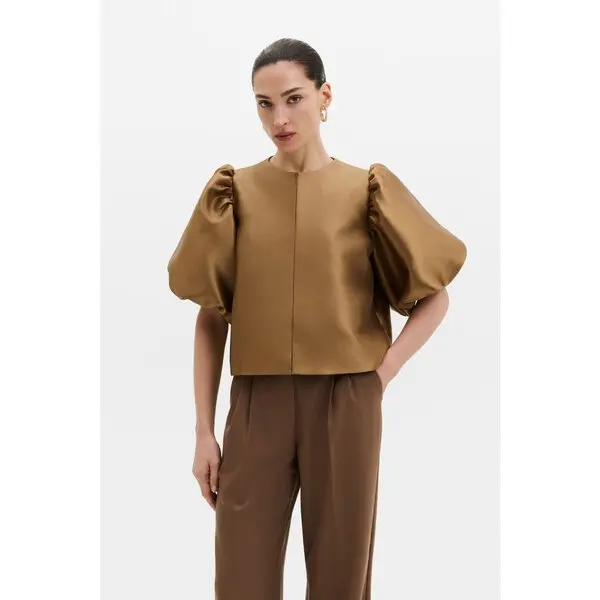MALINA Cleo Puff Sleeve Satin Blouse