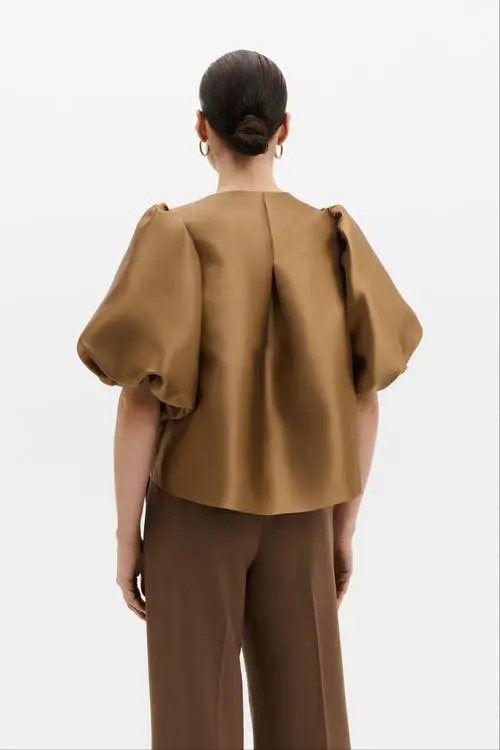 MALINA Cleo Puff Sleeve Satin Blouse