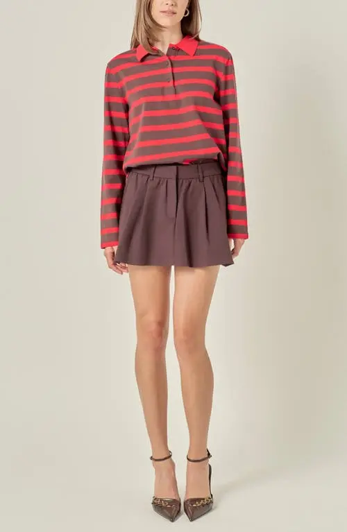 English Factory Striped Long Sleeve Polo Knit Top
