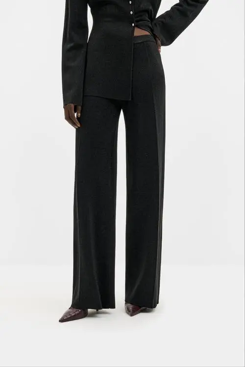 MALINA Metallic Milano Knitted Wide-leg Trousers - Black