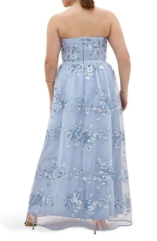 City Chic Ambrosia Embellished Tulle Maxi Dress - Soft Blue