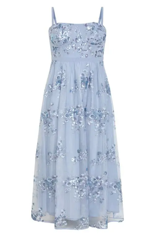 City Chic Ambrosia Embellished Tulle Maxi Dress - Soft Blue