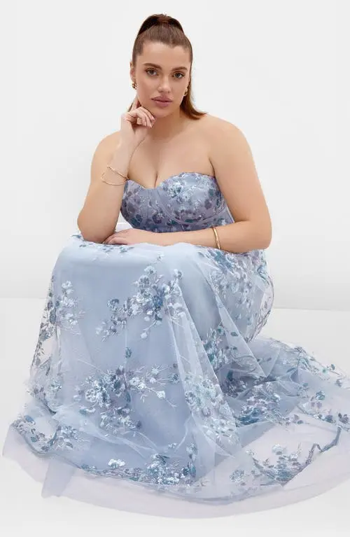 City Chic Ambrosia Embellished Tulle Maxi Dress - Soft Blue