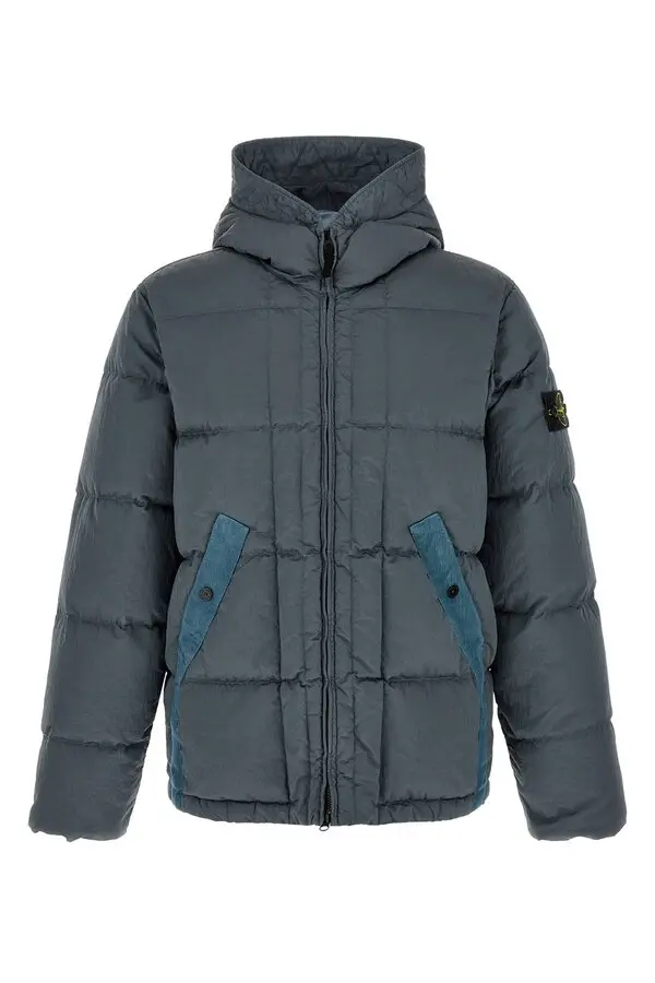 Stone Island Down Jacket With Crumpled Effect And Hood