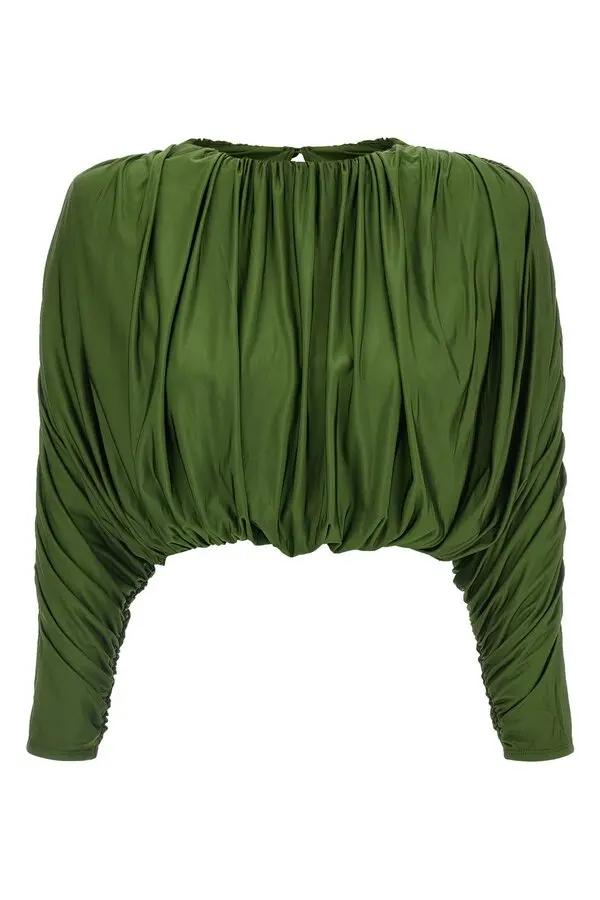 SELF-PORTRAIT Short Top With Ripples - Green