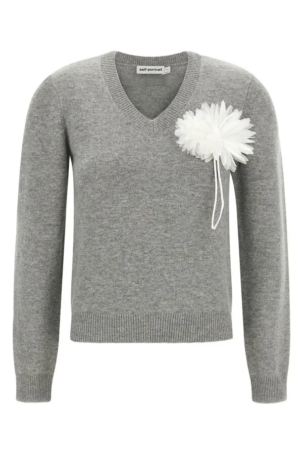 SELF-PORTRAIT Fiore Pin Sweater - Gray