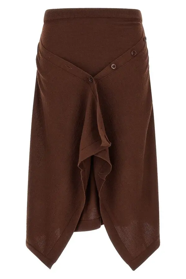 LEMAIRE Asymmetrical Button-detailed Wool Blend Knit Skirt - Brown