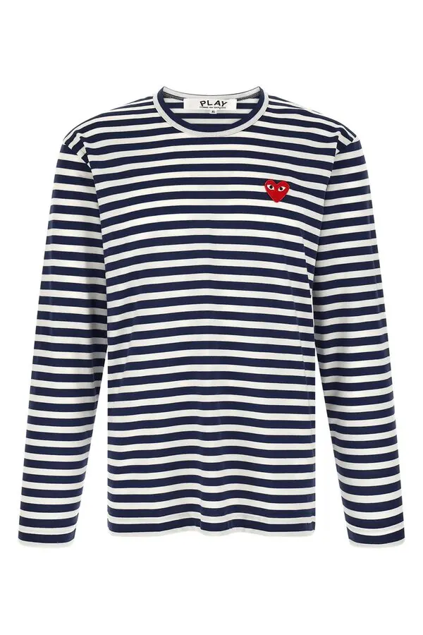 Play Comme Des Garcon Striped T-shirt With Heart Patch - Multi