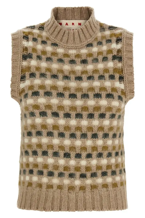 Marni Shetland Acquard Knit Vest - Beige