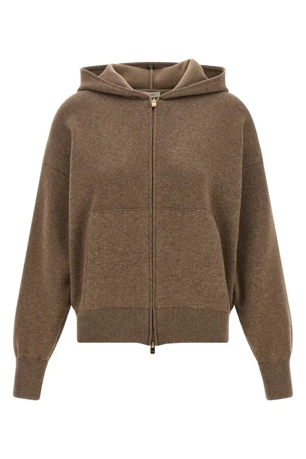 Agnona Zipped Hooded Sweater - Brown