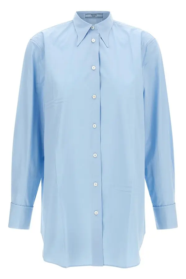 Prada Poplin Shirt With Pleats - Light Blue