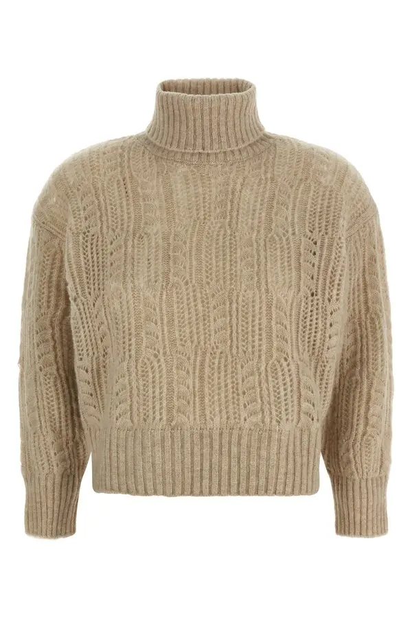 Agnona Openwork Turtleneck Sweater - Beige