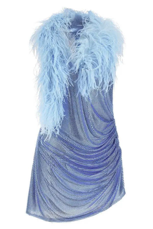 Giuseppe Di Morabito Dress With Removable Crystals And Feathers - Light Blue