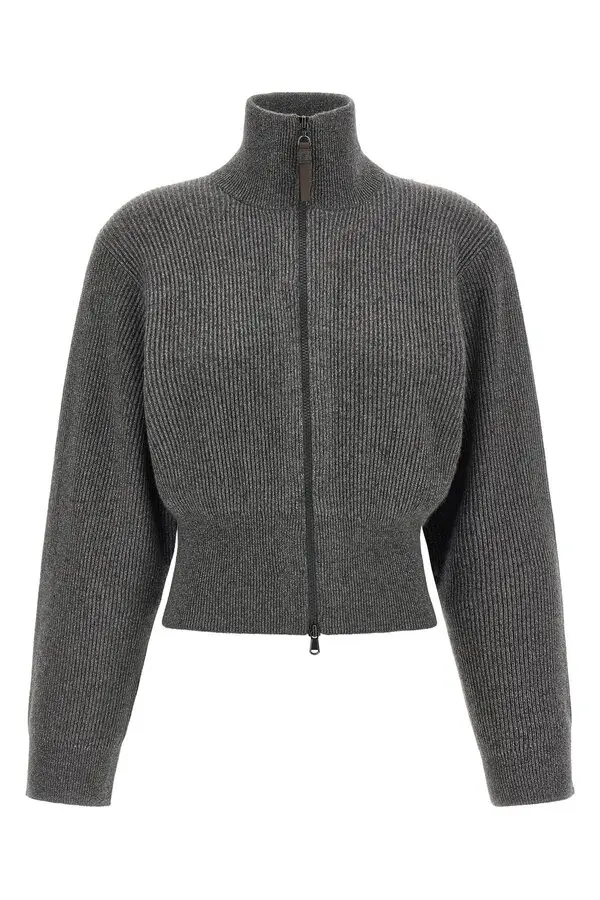 Brunello Cucinelli Ribbed High Neck Zip-up Cardigan