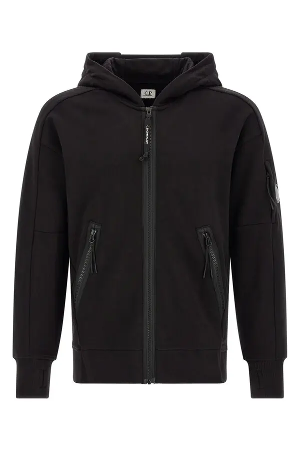 C.P. COMPANY C. P. Company 'diagonal Raised Fleece' Sweatshirt With Lens Detail - Black