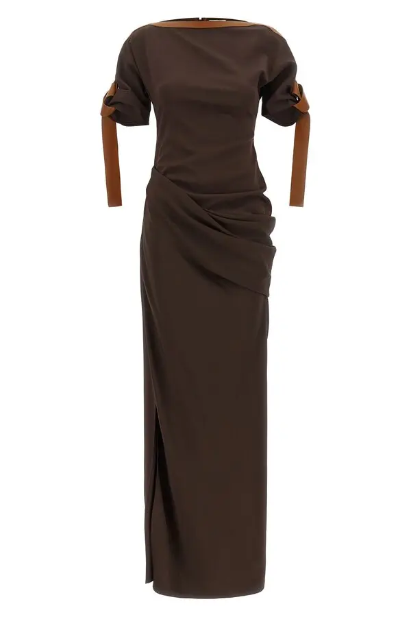 FERRAGAMO Dress With Leather Straps - Brown