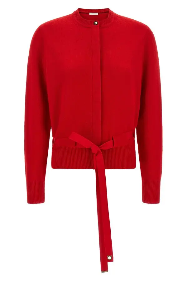 FERRAGAMO Belted Cardigan - Red