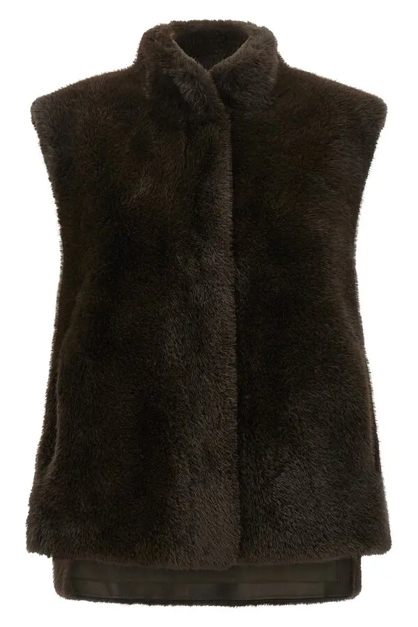 LOU ANDREA Faux Fur High Neck Vest