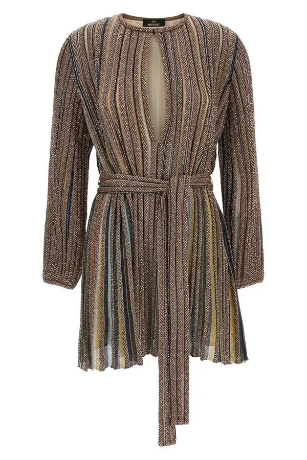Missoni V-neck Striped Knit Mini Dress With Belt