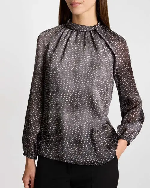 Santorelli Dakota Mock Neck Printed Blouse - Onyx