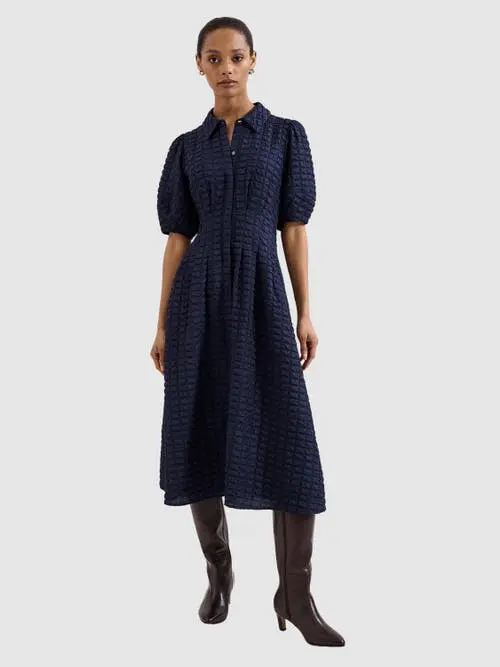PHASE EIGHT Yasmine Textured Puff Sleeve Midi Dress - Navy