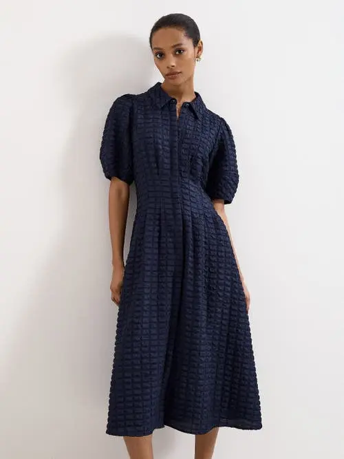 PHASE EIGHT Yasmine Textured Puff Sleeve Midi Dress