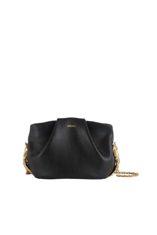 ESTHERA Leather Crab Clutch - Black