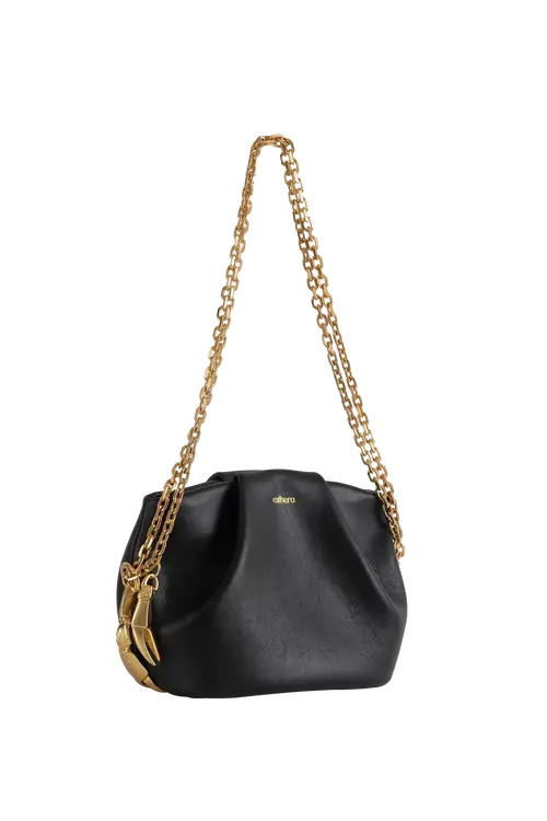 ESTHERA Leather Crab Clutch - Black