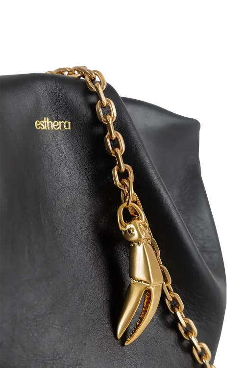 ESTHERA Leather Crab Clutch - Black