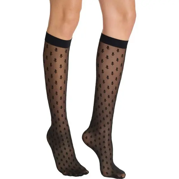 Wolford Blossom Knee High Socks - Black/black