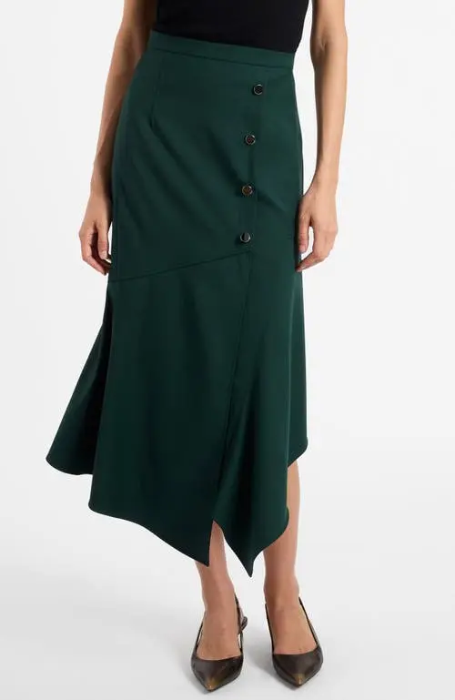 Santorelli Bristol Asymmetric Midi Skirt In Soft Crepe - Evergreen