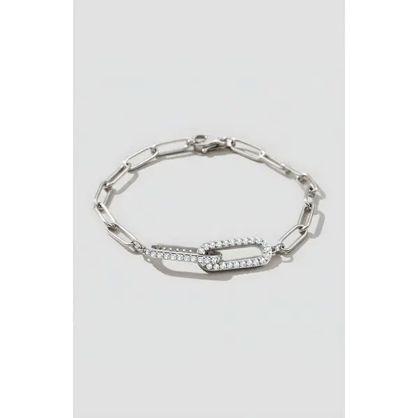 MINT & LILY Pave Paperclip Chain Bracelet - Silver