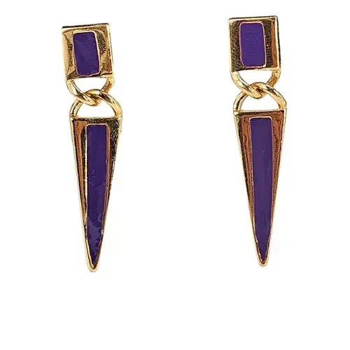 MADISON BEVERLY HILLS Vintage 1980s Enamel Gold Earrings - Purple