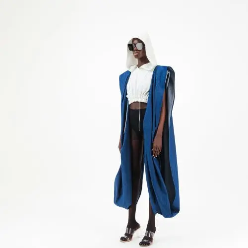 UCHÈ Denim Agbada Sleeves Cropped Hoodie