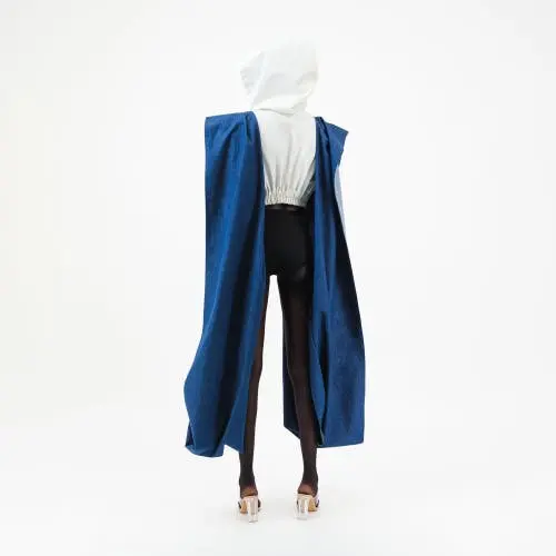 UCHÈ Denim Agbada Sleeves Cropped Hoodie