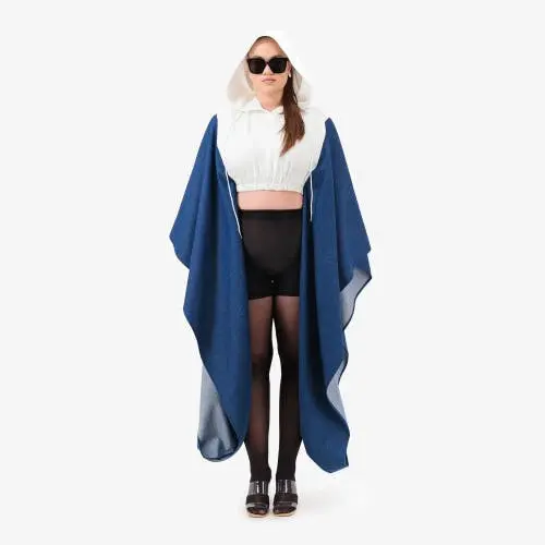 UCHÈ Denim Agbada Sleeves Cropped Hoodie