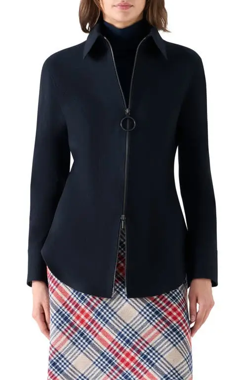 Akris Double Knit Wool Blend Zip Up Jacket - Navy