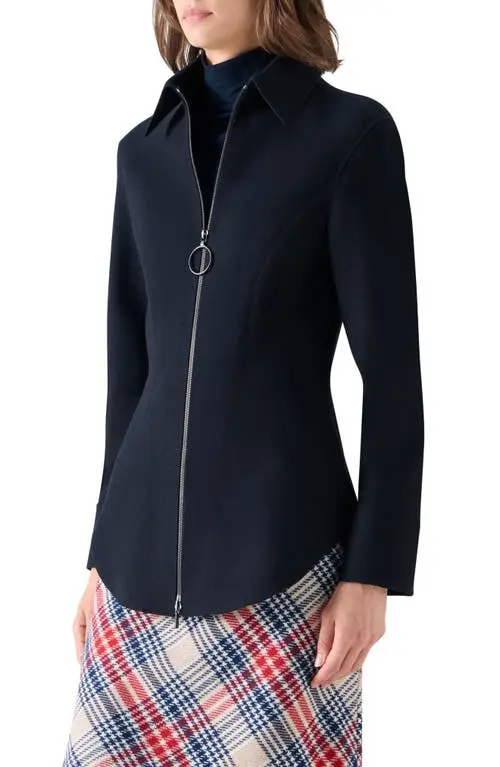 Akris Double Knit Wool Blend Zip Up Jacket