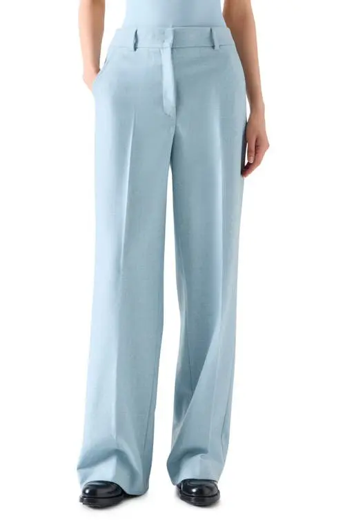 Akris Straight Leg Wool Blend Flannel Pants - Light Blue