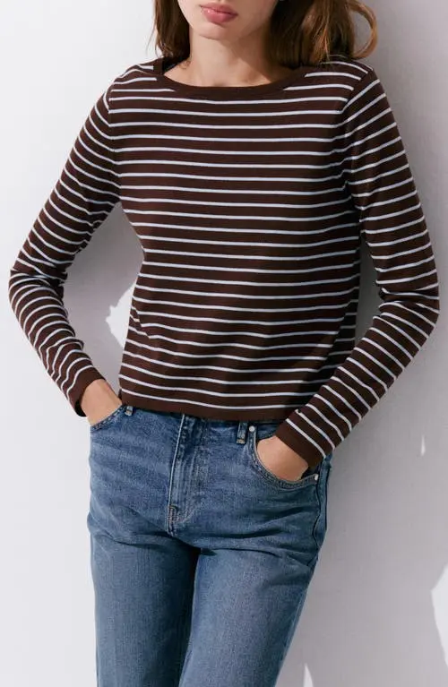 Mango Striped Fine-gauge Cotton-blend Sweater - Chocolate