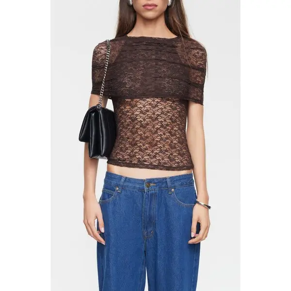 Lioness Bella Vita Lace Layered Top - Chocolate