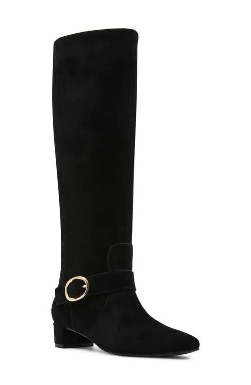 Blondo Olympia Suede Knee-high Buckled Block Heel Boots - Black Suede