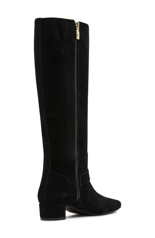 Blondo Olympia Suede Knee-high Buckled Block Heel Boots - Black Suede